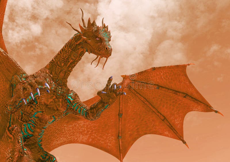 Red Hell Dragon is Looking Down on Hot Land Stock Illustration ...