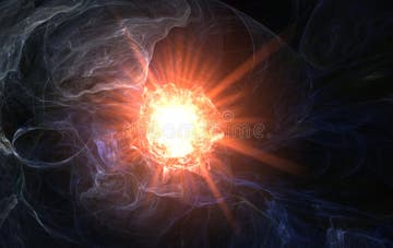 Red Hell Explosion in Space of Blue Nebula Stock Illustration ...