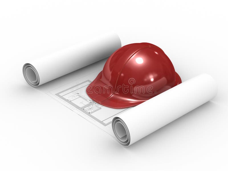 Engineer Helmet and Blueprints Stock Illustration - Illustration of ...