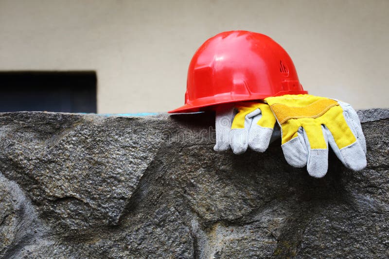 Red Helmet at the Work Place Stock Photo - Image of construction ...