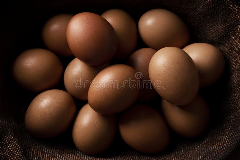 Red Hen Eggs on Dark Rustic Table, Organic Food Ingredients Stock Image ...
