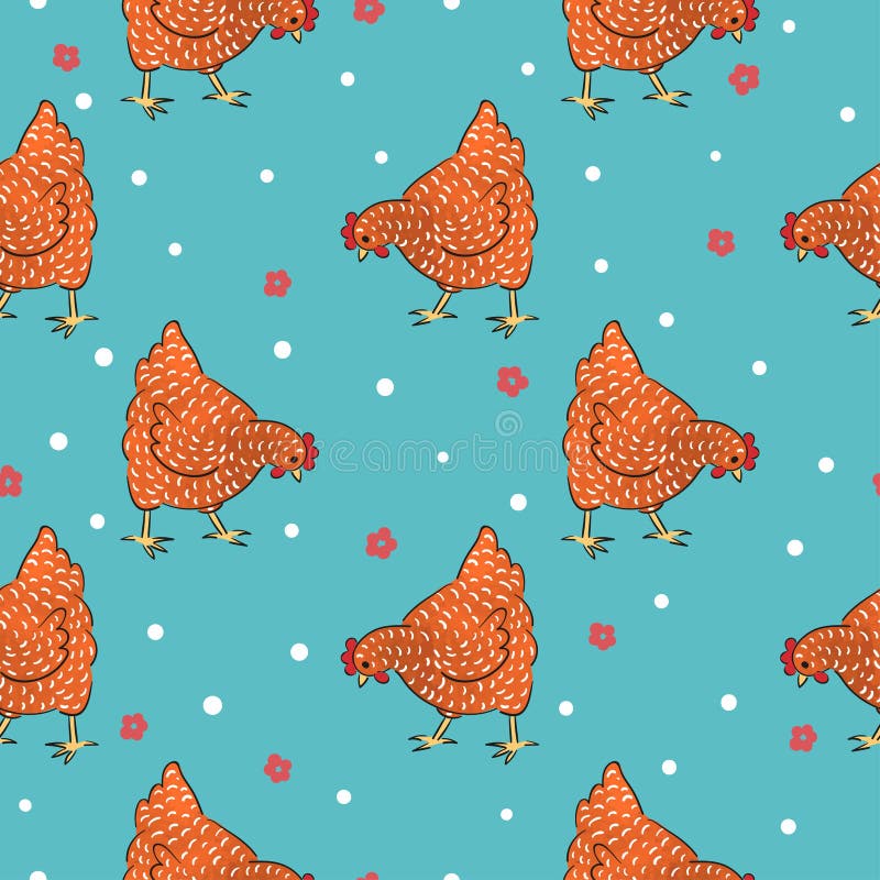 Red Hens Pattern. Seamless Speckled Chicken Stock Vector - Illustration ...