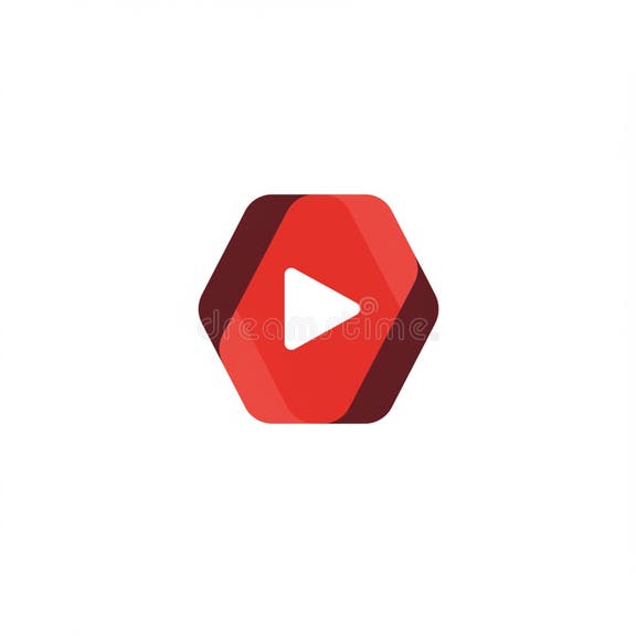 A Red Hexagonal Logo with a White Play Button in the Center, Layered with a Gradient Effect ...