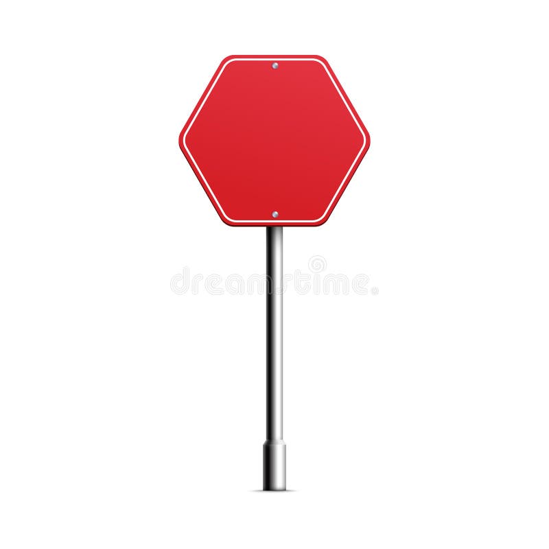 Red Hexagonal Road Sign Board Mockup, Realistic Vector Illustration ...