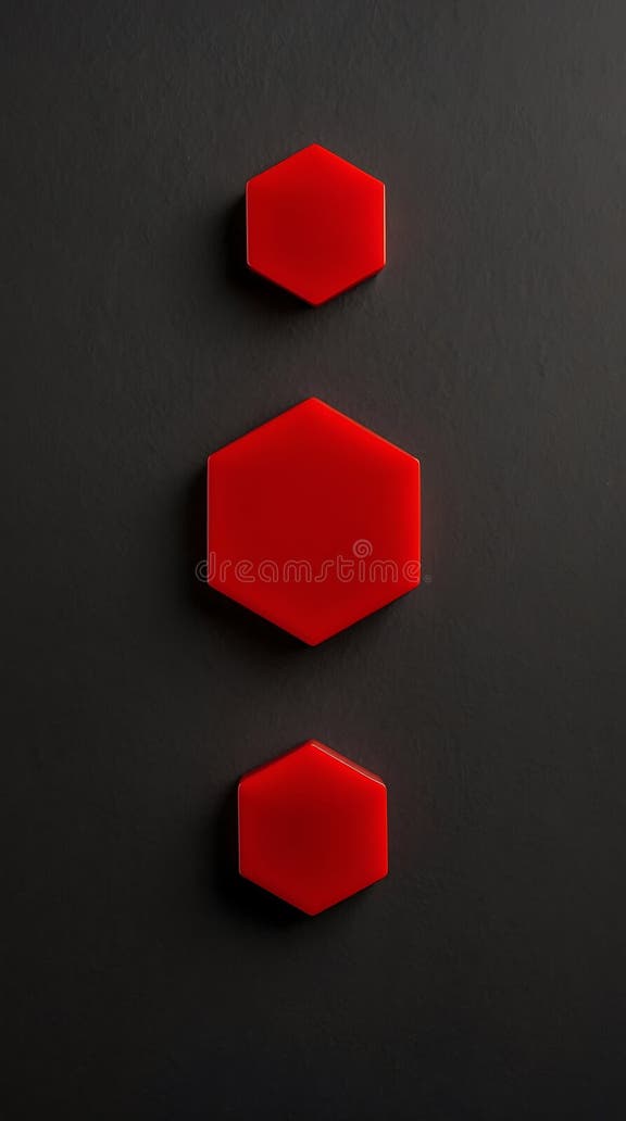 Red Hexagons Arranged Vertically on a Black Background Creating a Striking Visual Effect Stock ...