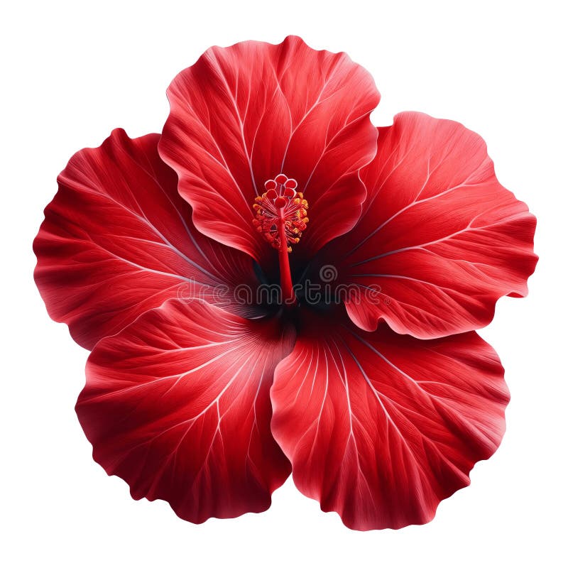 A Red Hibiscus Flower Front View on White Background, Floral Element ...