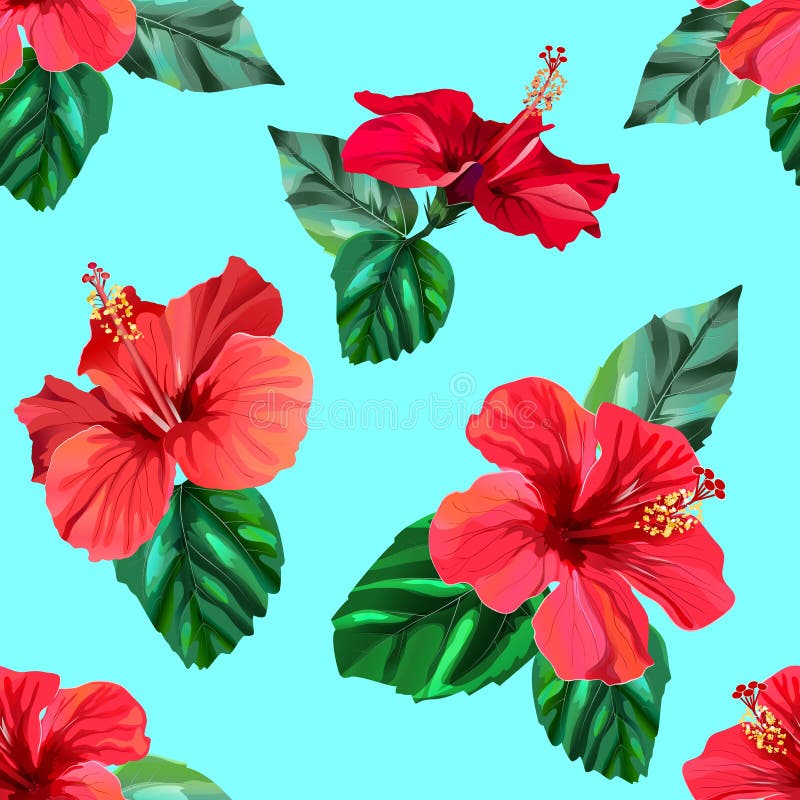 Red Hibiscus Tropical Flowers Seamless Pattern Stock Vector ...