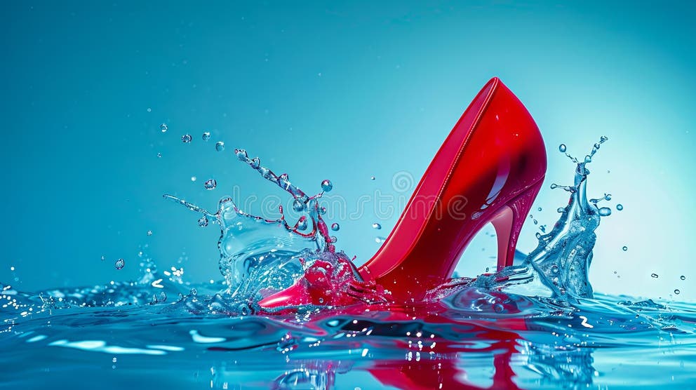 A Red High Heel Shoe is Splashed into the Water Stock Image - Image of ...