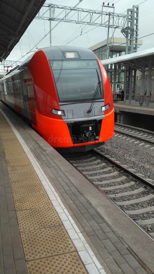 Red high-speed train stock image. Image of rails, arrival - 96925799