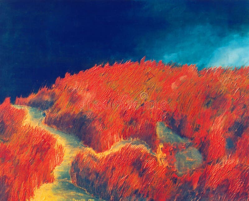 Red hill in night stock illustration. Illustration of blue - 206918