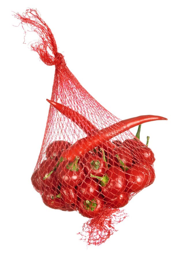 Red Hoit Chilly Peppers in Bag Isolated Stock Photo - Image of fruit ...