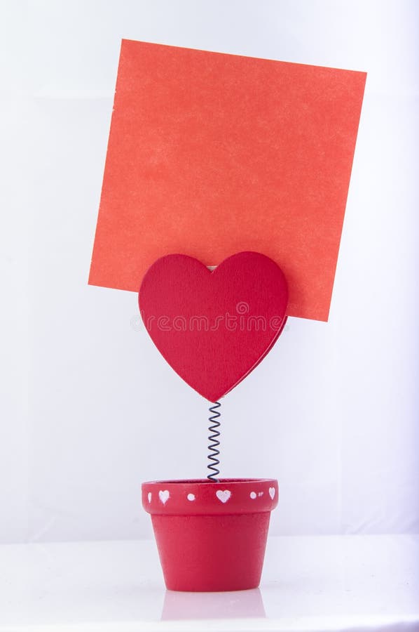 Red Holder with Heart and Paper Stock Photo - Image of empty, shape ...