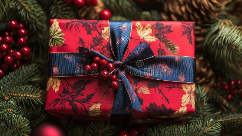 Red Holiday Gift Wrapped with Ribbon Stock Illustration - Illustration ...