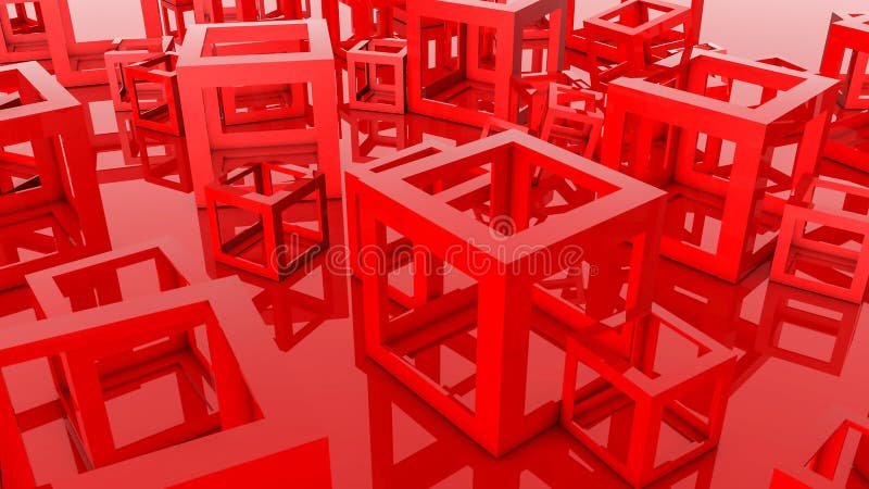 3D hollow cubes on blue stock illustration. Illustration of golden ...