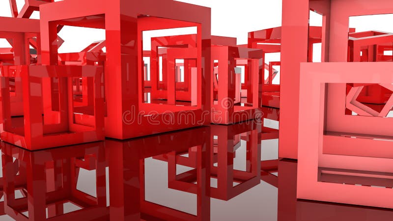 Red Hollow Cubes. Three-dimensional Illustration. 3d Render Stock ...