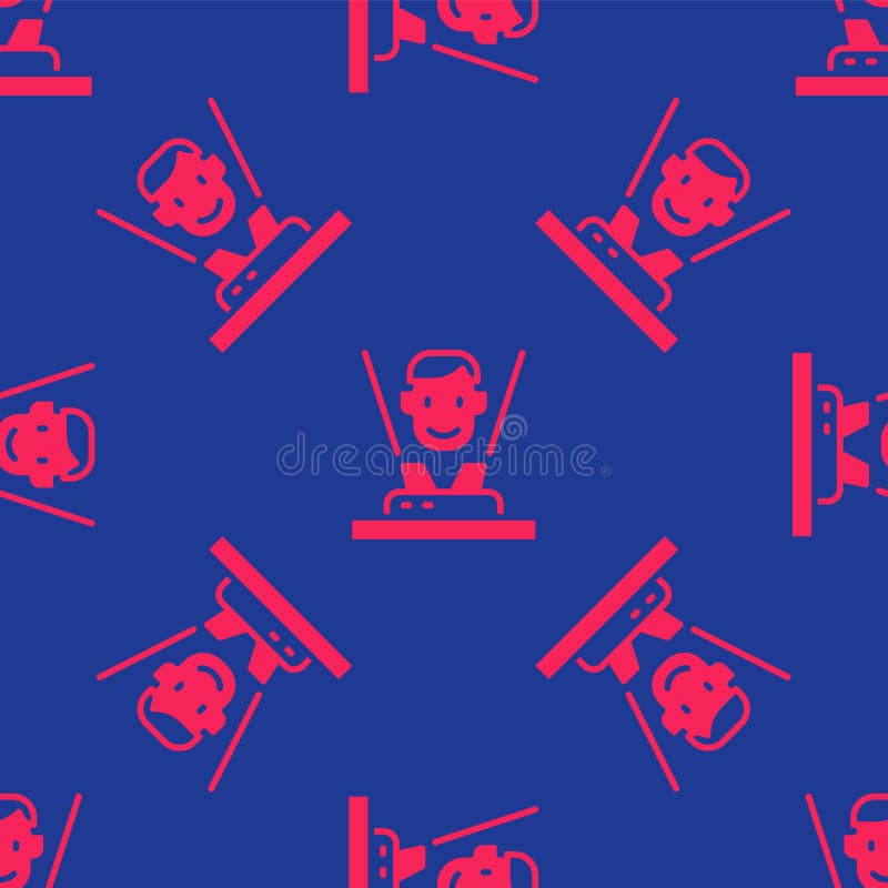 Red Hologram Icon Isolated Seamless Pattern on Blue Background. Global ...