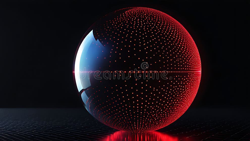 Red Holographic Sphere on a Black Background. Abstract Pattern for ...