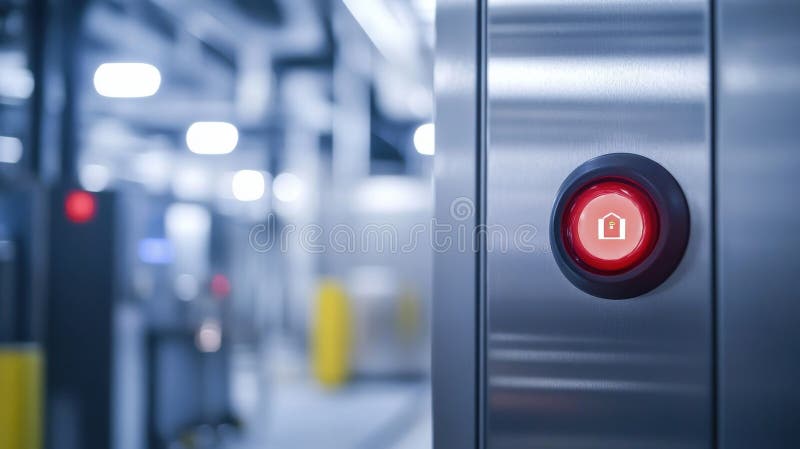 Red Home Button Lighting Up in Modern Factory Setting Stock Image ...