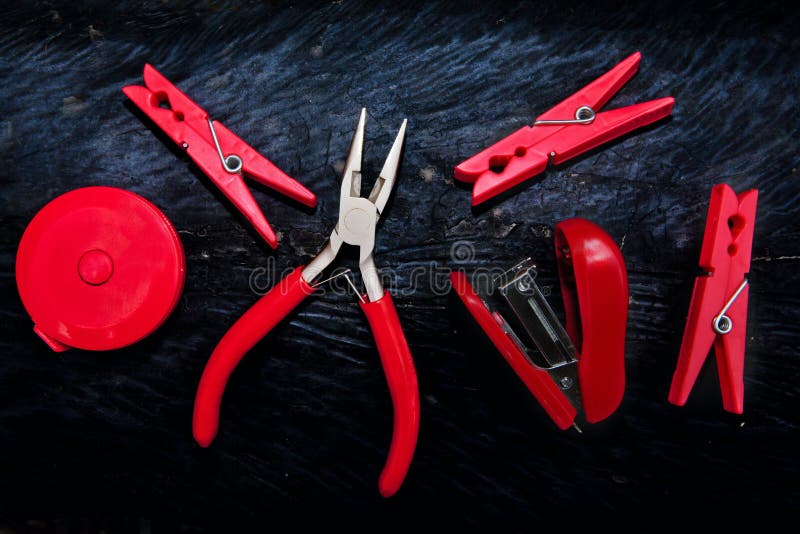 Red Home Tools Dark Background Stock Photo - Image of dark, open: 120139040