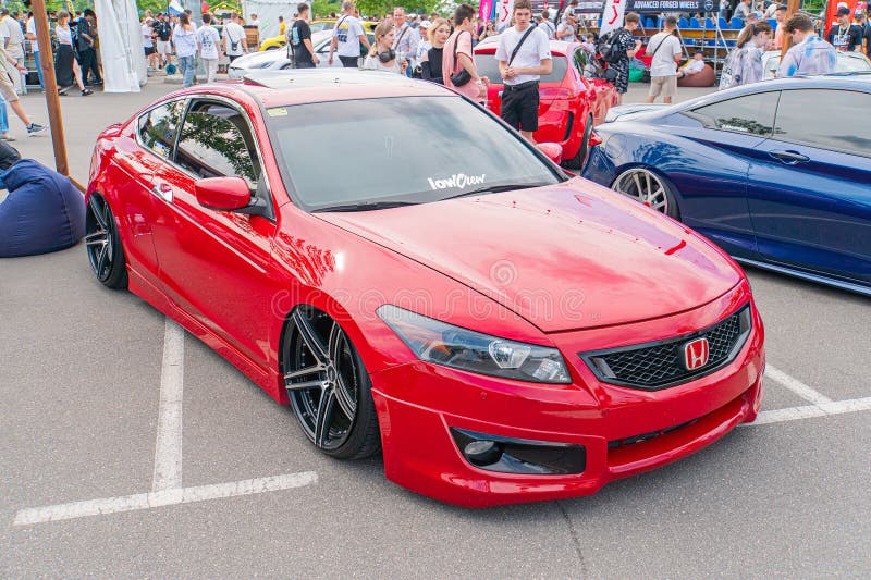 A Red Honda Civic Type R is Parked at an Angle, Showcasing Its Modified ...
