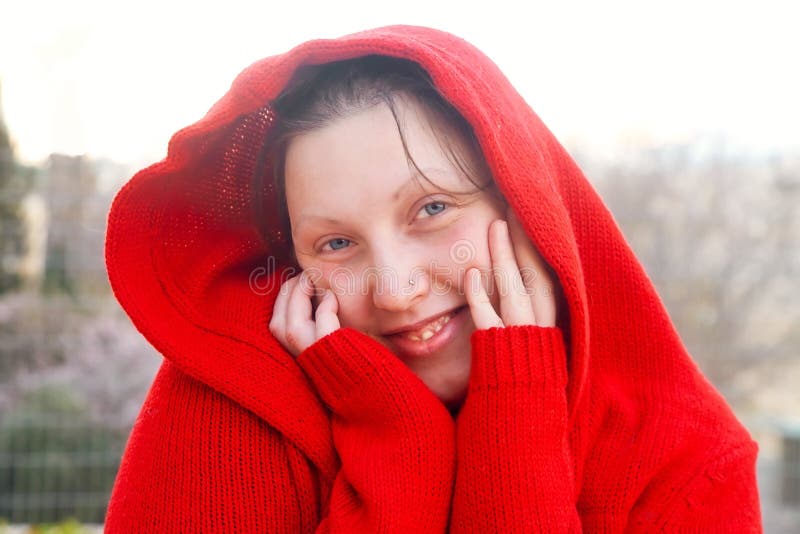 Red-hooded girl stock image. Image of openair, portrait - 29418643