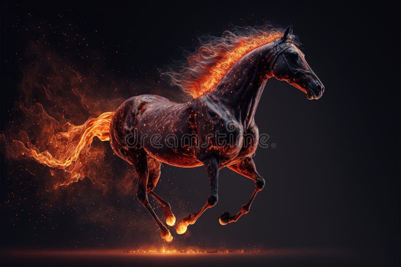Red Horse Running between Fire Flame. Generative AI Stock Illustration ...