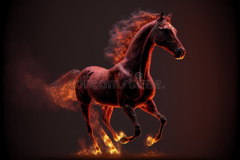 Red Horse Running between Fire Flame. Generative AI Stock Illustration ...