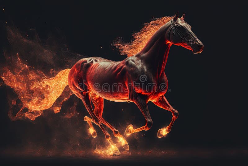 Red Horse Running between Fire Flame. Generative AI Stock Illustration ...