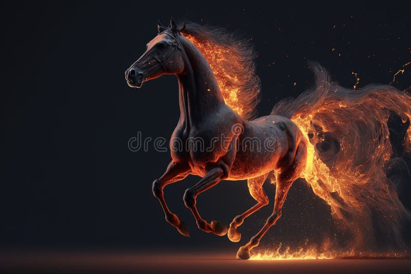 Fire Horse Running Fast Isolated Black Stock Illustrations – 69 Fire ...