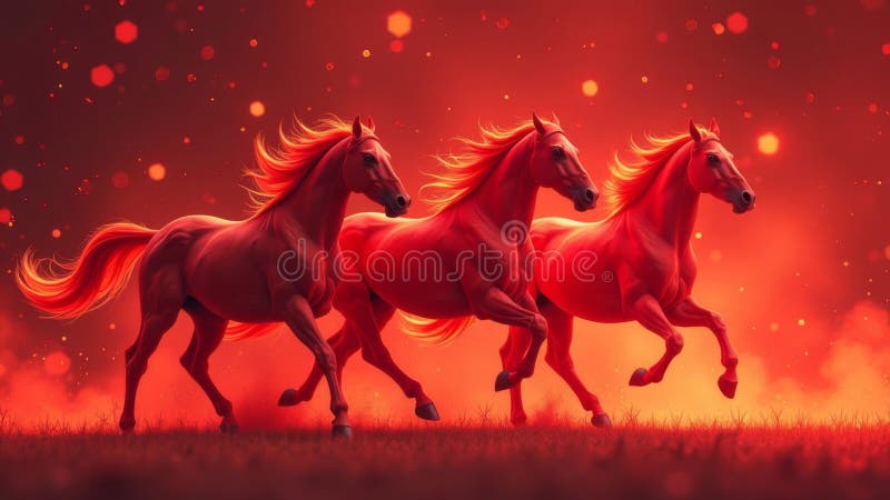 Red Horses on a Red Background Stock Illustration - Illustration of ...