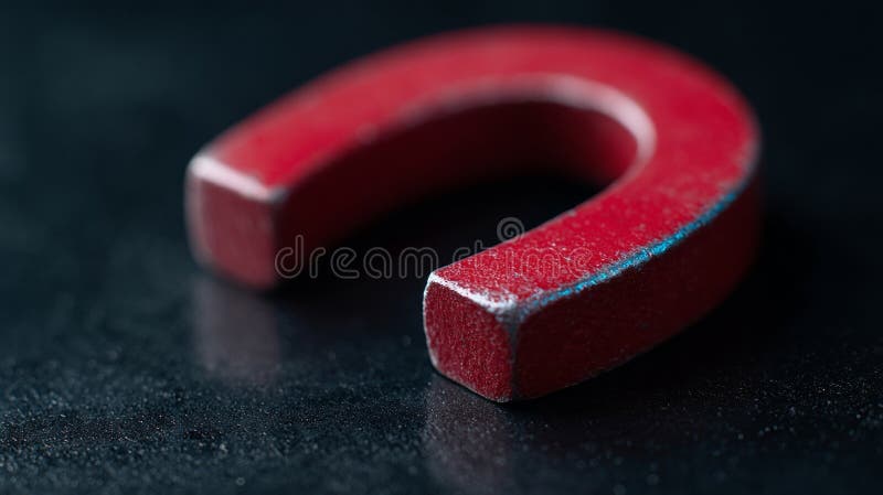 A Red Horseshoe Shaped Magnet on a Black Surface Stock Image - Image of ...