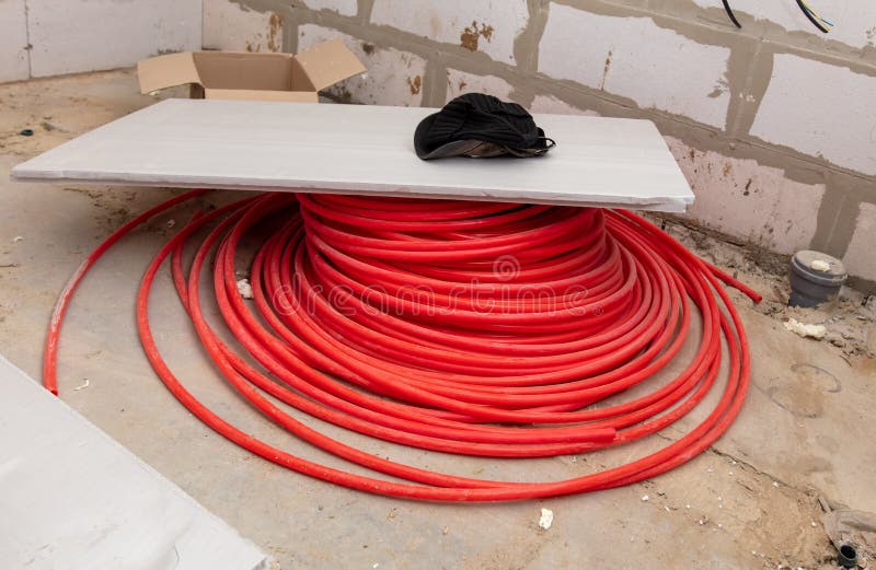 Red Hoses for Installing Underfloor Heating Stock Image - Image of pipe ...