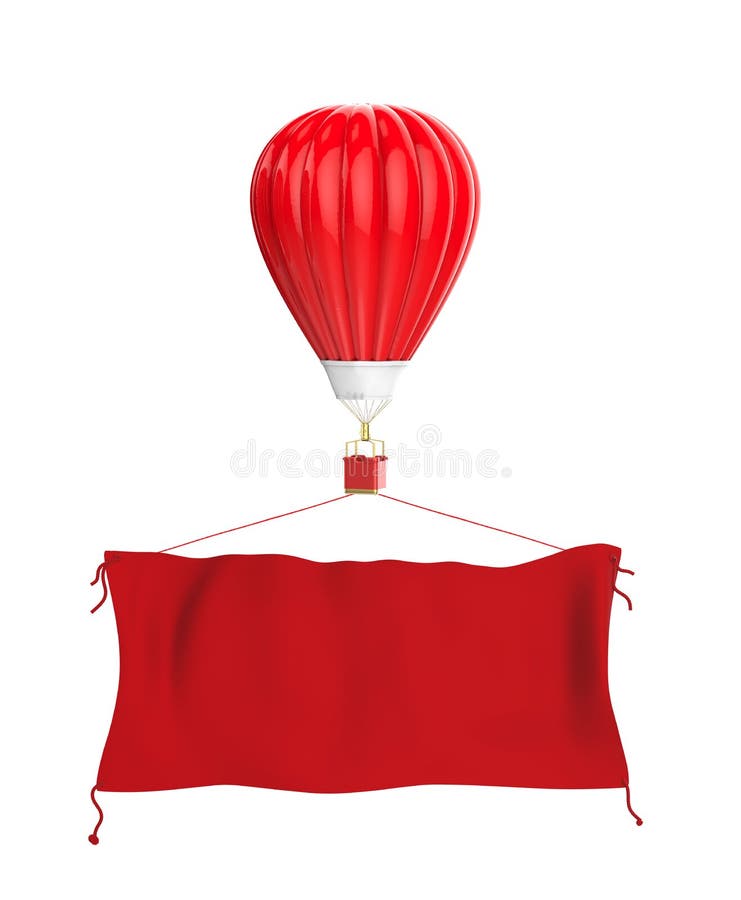 Red Hot Air Balloon with Red Cloth Banner Stock Illustration ...