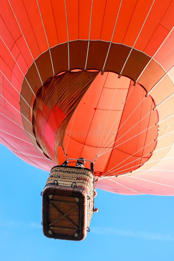 Red Hot Air Balloon, View from Ground Stock Photo - Image of heat ...