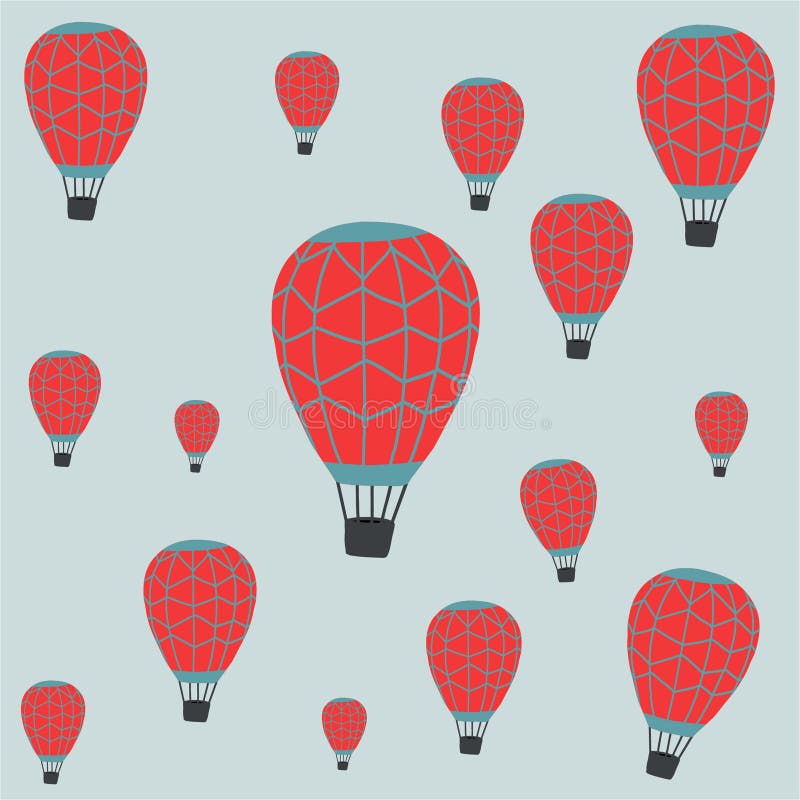Red Hot Air Balloons Repeat Pattern Hand Drawn Stock Vector ...