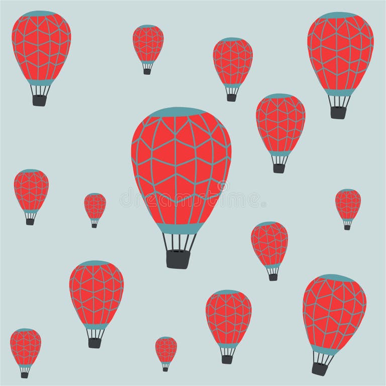 Red Hot Air Balloons Repeat Pattern Hand Drawn Stock Vector ...