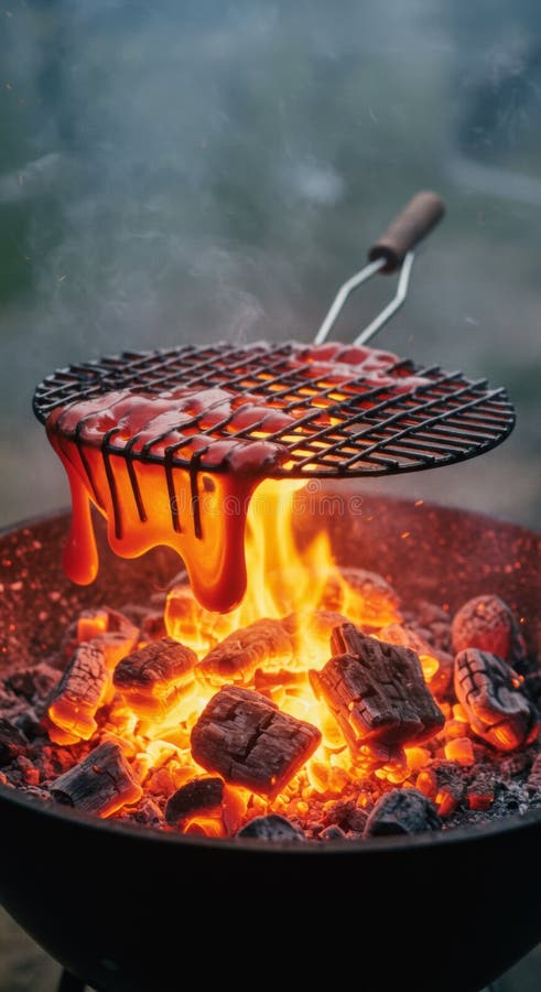 Red Hot BBQ Meat on a Grill Over Bright Embers Stock Illustration ...