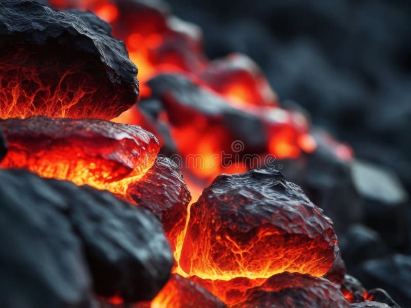 Red Hot Boiling Lava Flows Out of a Petrified Volcano. Stock Image ...