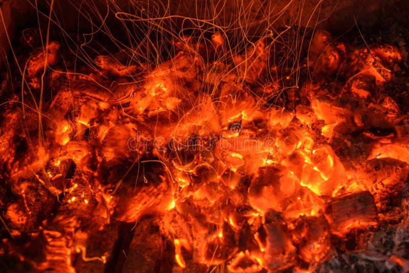 Red Hot Burning Coals in Fireplace Texture or Background Stock Photo ...