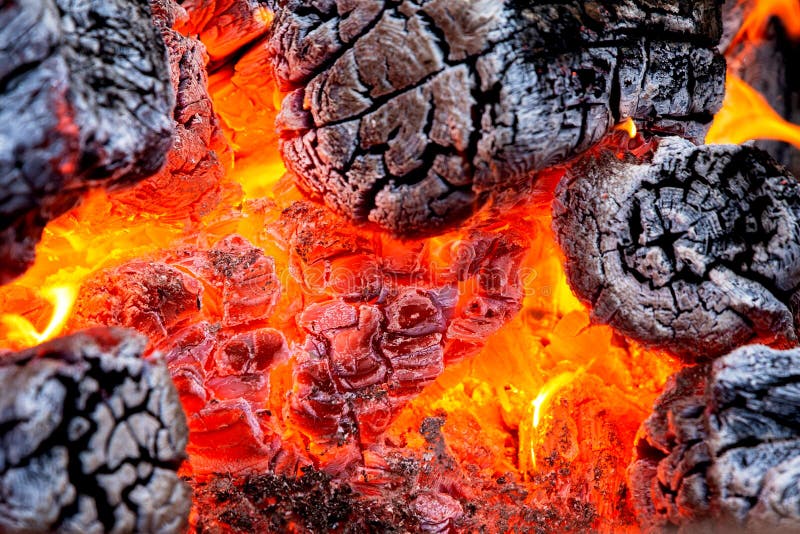 Red Hot Burning Embers and Logs Stock Image - Image of bonfire, hell ...