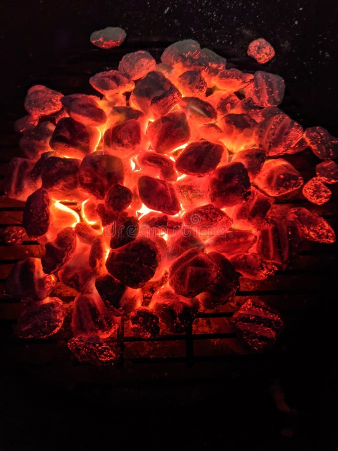 Red Hot Charcoal Coals Burning Inside Grill Stock Image - Image of ...