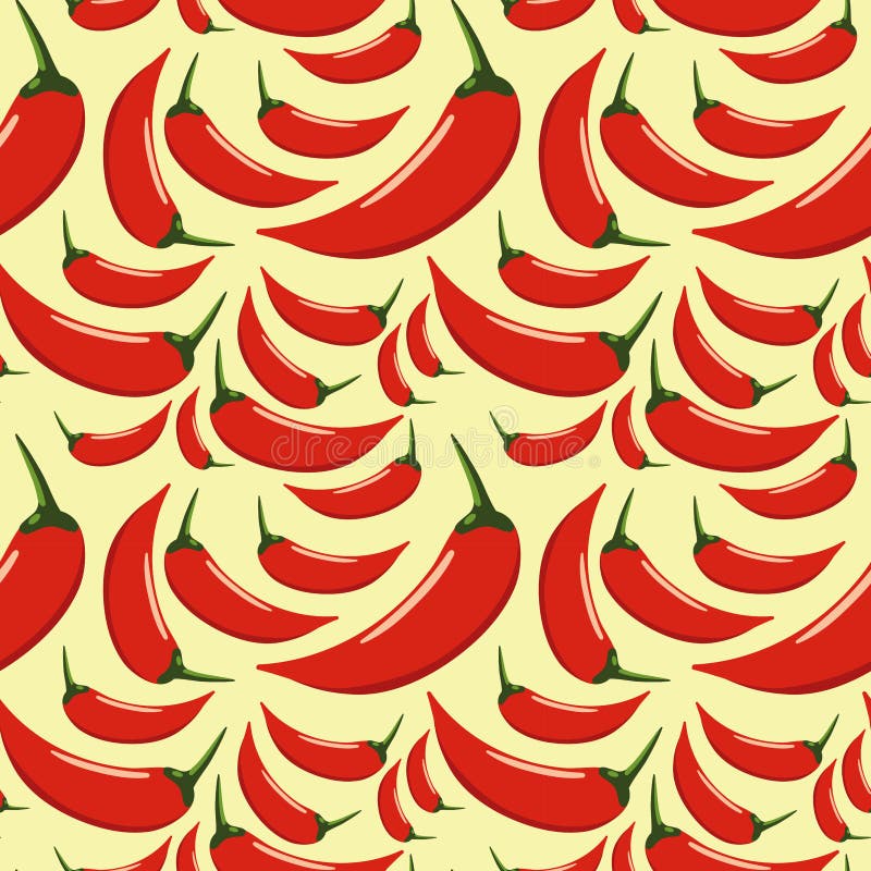 Red Hot Chili Pattern Vector Illustration on Yellow Background Stock ...
