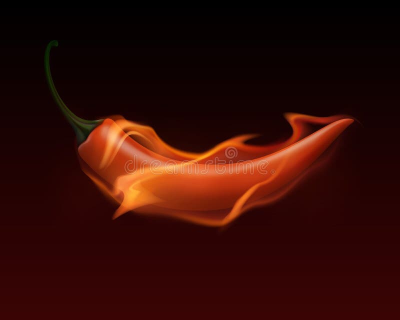 Red Hot Chili Pepper on Fire and Flame Isolated on White Background ...