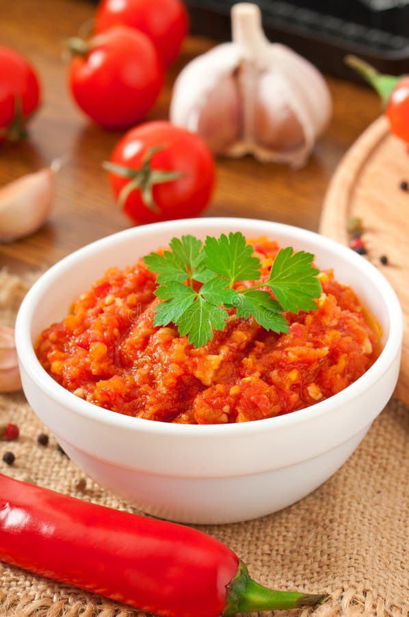 Red Hot Chili Pepper and Sauce on White Bowl Stock Image - Image of ...