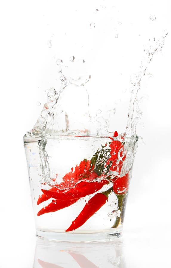 Red Hot Chili Pepper Splashing into Water Stock Image - Image of dive ...