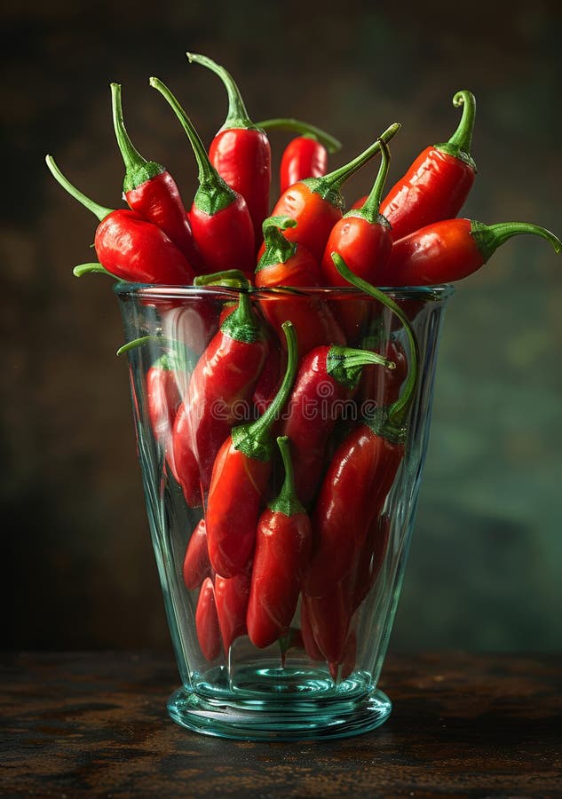 Red Hot Chili Peppers in Glass Vase Stock Photo - Image of mexican ...