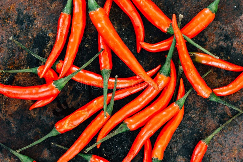 Red Hot Chili Peppers Over Rustic Surface - Fresh and Organic. Stock ...