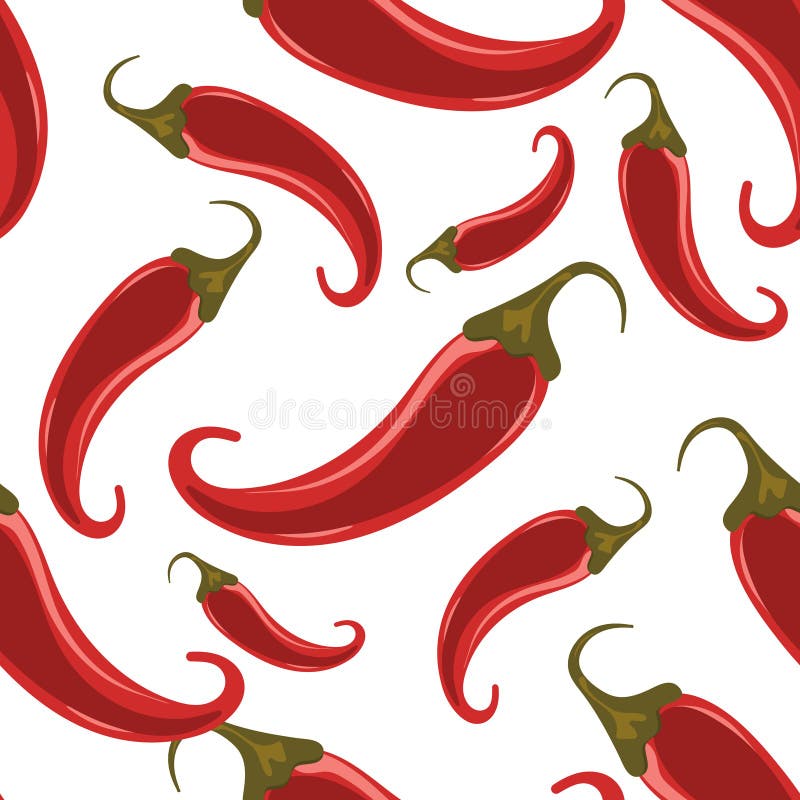 Watercolor Hand Drawn Seamless Pattern with Red Chilli Pepper. Stock ...