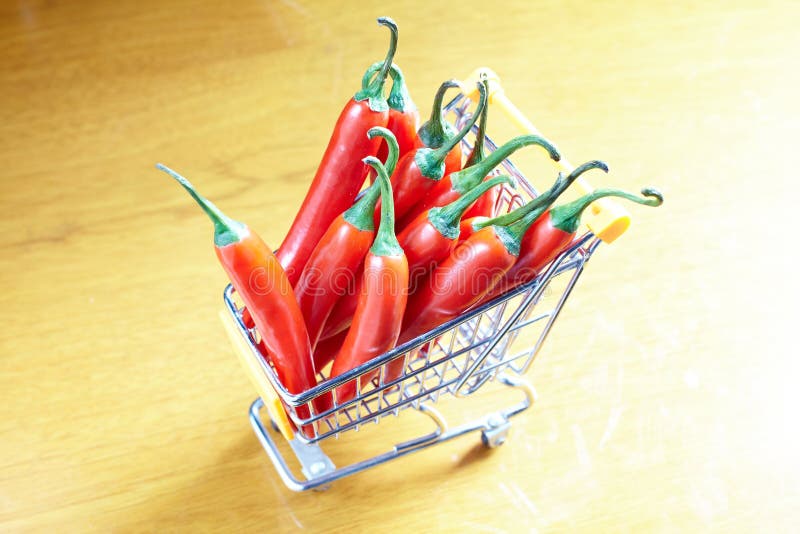 Red Hot Chili in Shopping Cart Stock Image - Image of kitchen, shot ...