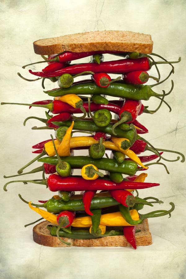 Red Hot Chilli Pepper Sandwich Stock Image - Image of stack, peppers ...